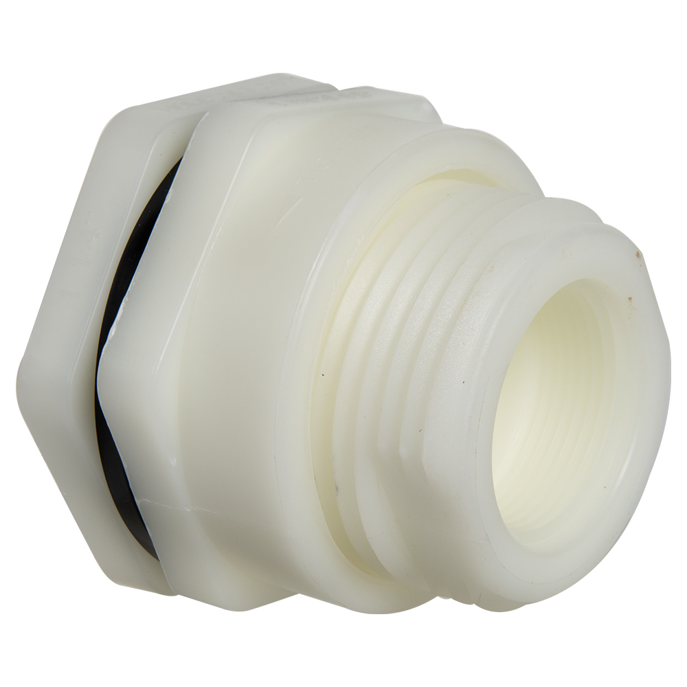 2" Installed Thread x Thread Natural Polypropylene Bulkhead Fitting w ...