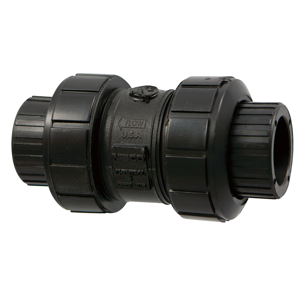3/4" Socket Black Polypropylene Nibco® Chemtrol® True Union Ball Check Valve with FKM O-rings ...