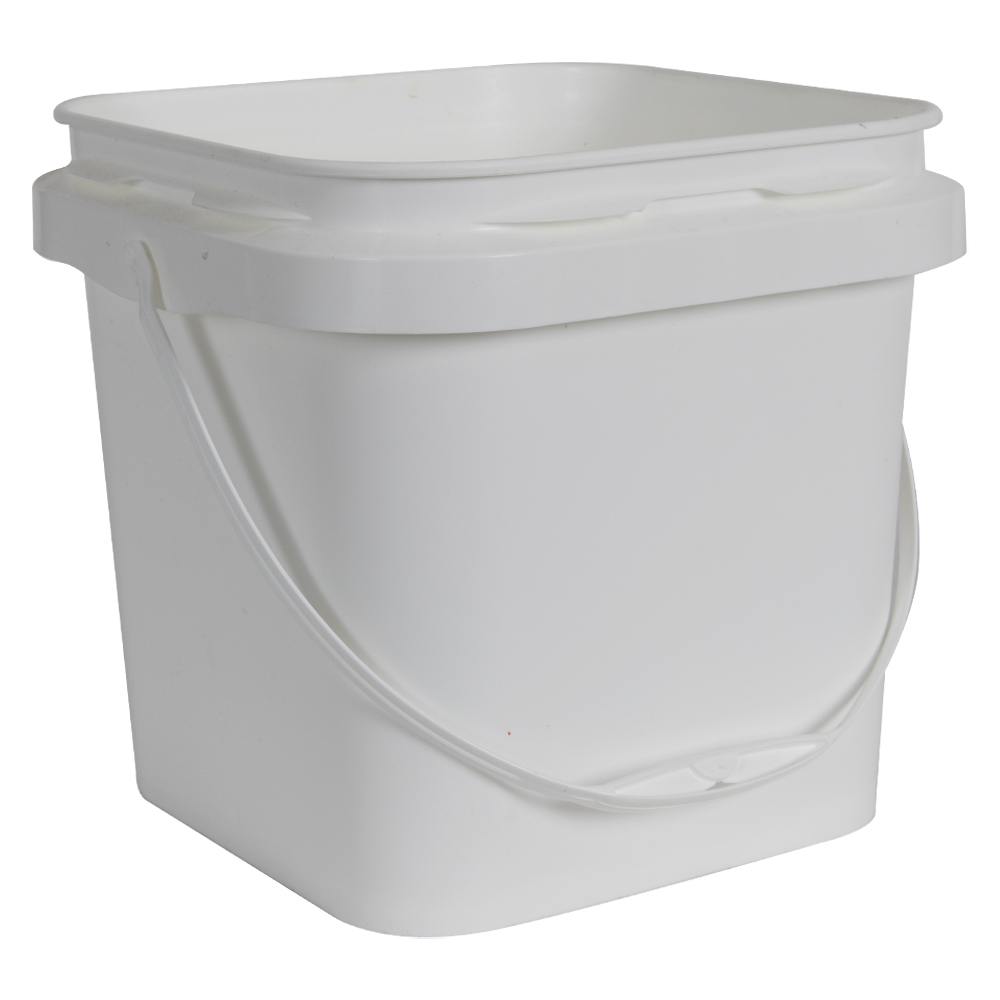 3 Gallon White HDPE Square Buckets with Plastic Handle (Lid sold ...
