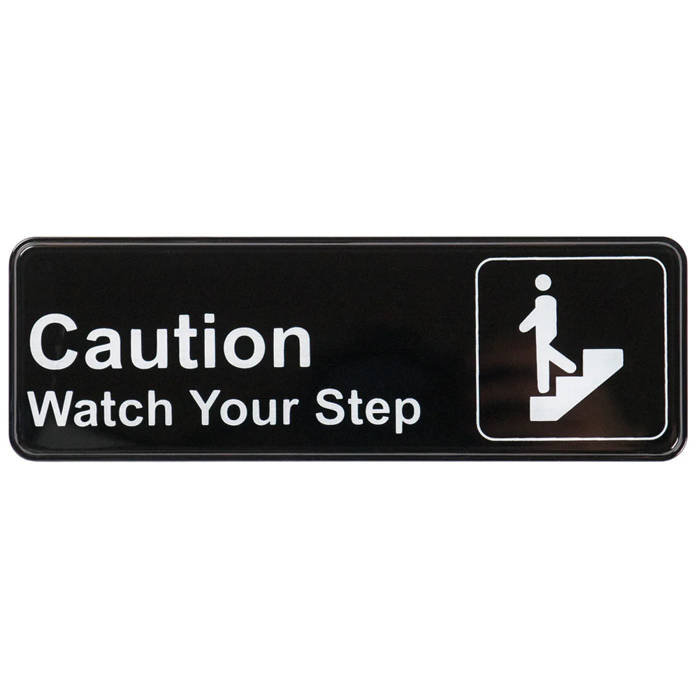 "Caution - Watch Your Step" Black & White Self-Adhesive Sign with ...
