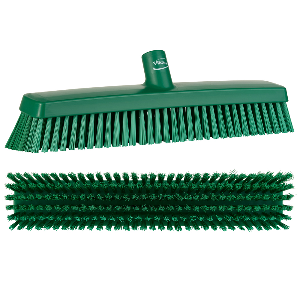 16.5" Green Vikan® Heavy-Duty Push Broom Head with Soft & Stiff ...