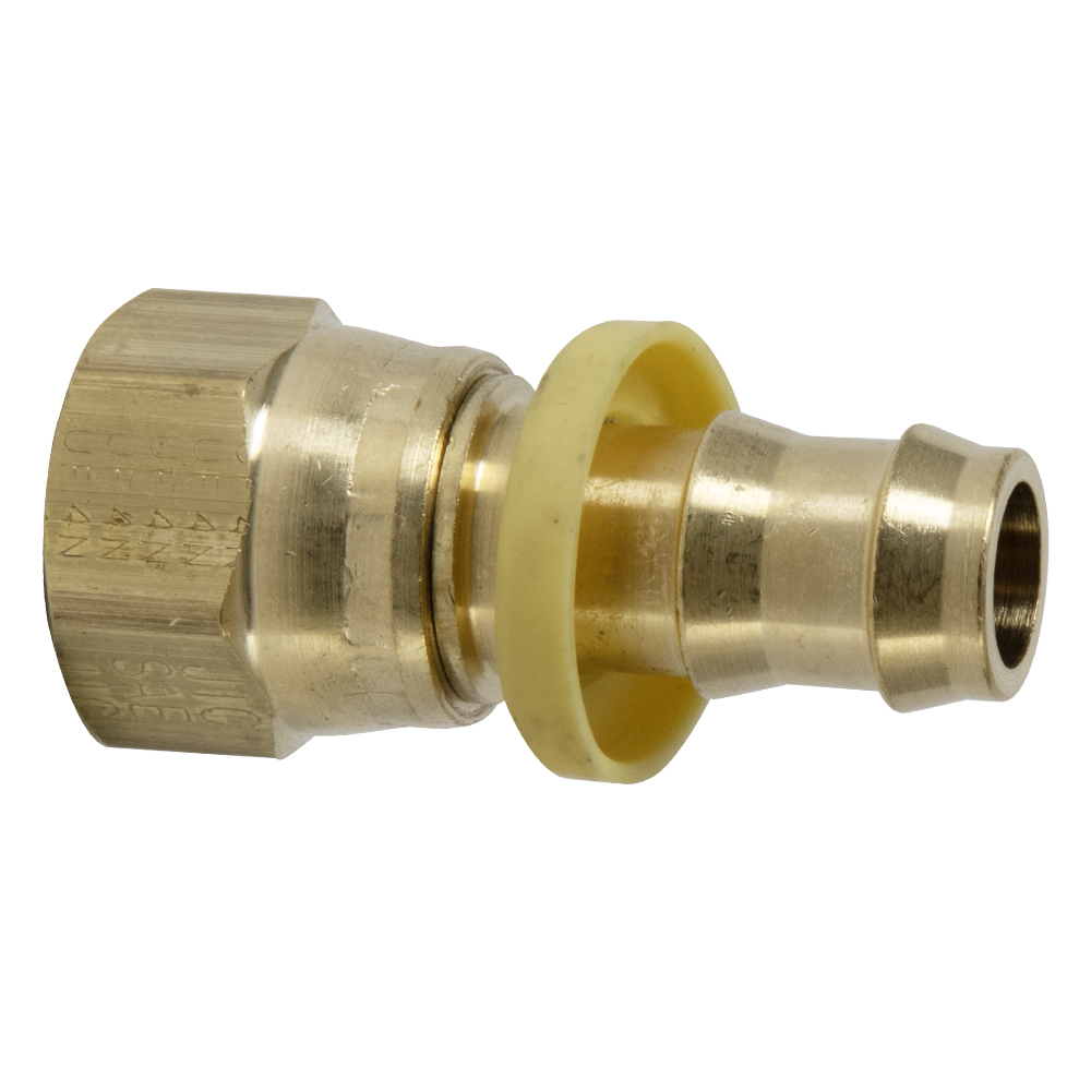 1/2" Female SAE 45° Swivel x 1/2" Hose Barb Push-Lok Fitting with Yellow Collet | U.S. Plastic Corp.