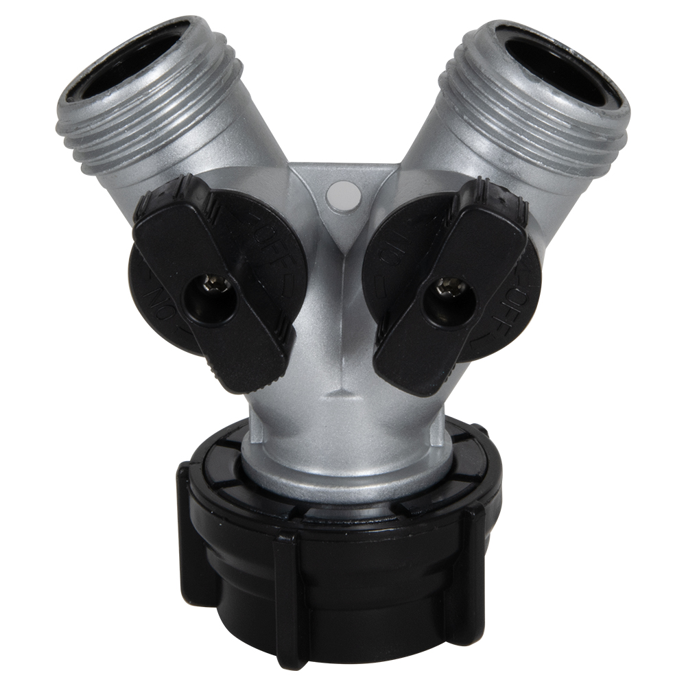 3/4" FGHT Inlet x 3/4" MGHT Outlets Silver Powder-Coated Zinc Dual Y ...