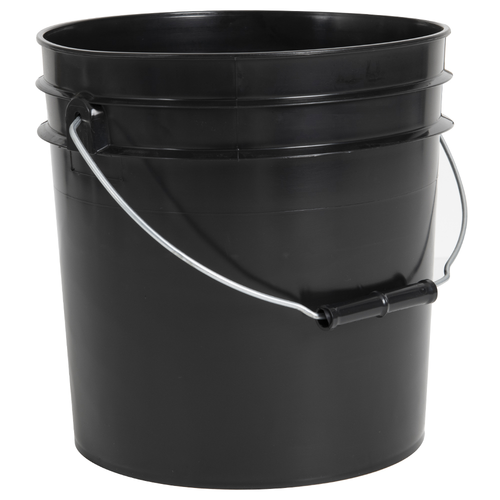 2 Gallon Black HDPE Round Bucket with Wire Bail Handle & Plastic Hand ...