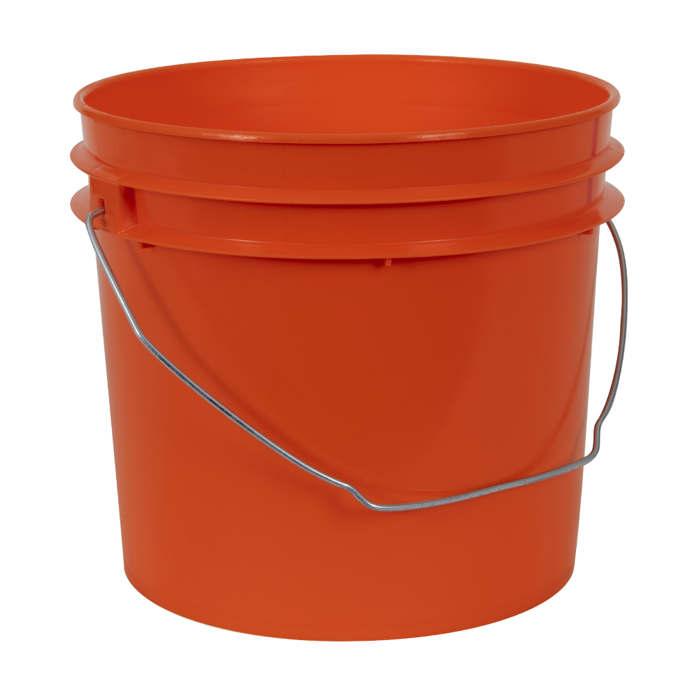 1 Gallon Orange HDPE Economy Round Bucket with Wire Bail Handle (Lid ...
