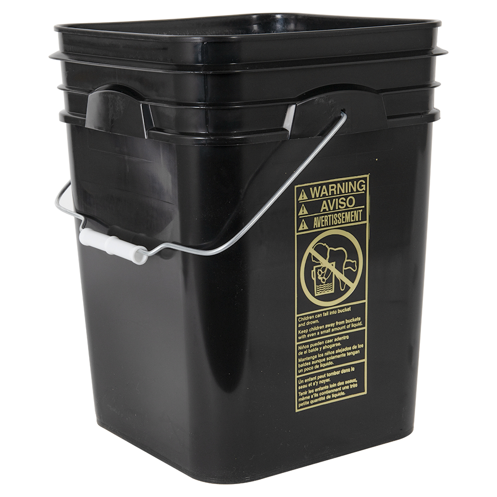 4 Gallon Black HDPE Square Bucket (Lid Sold Separately) | U.S. Plastic ...