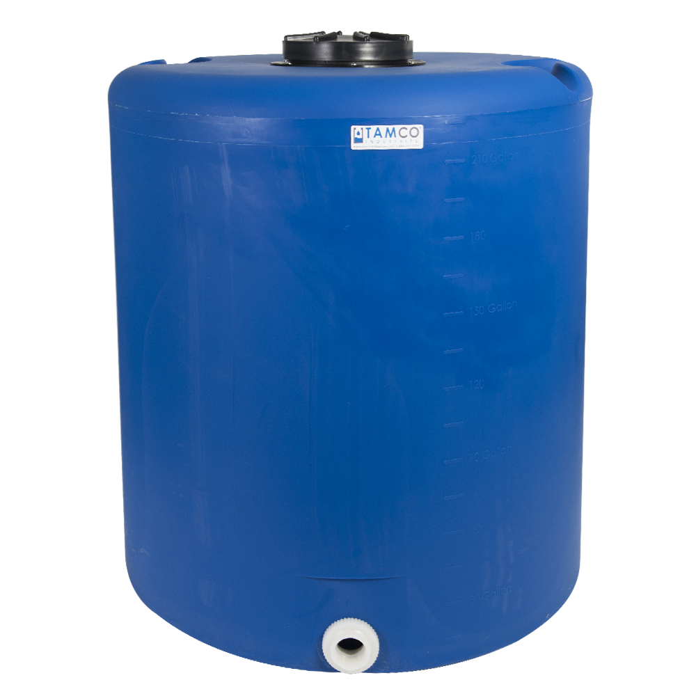 225 Gallon Tamco® Vertical Blue PE Tank with 12-1/2" Plain Lid & 2 ...
