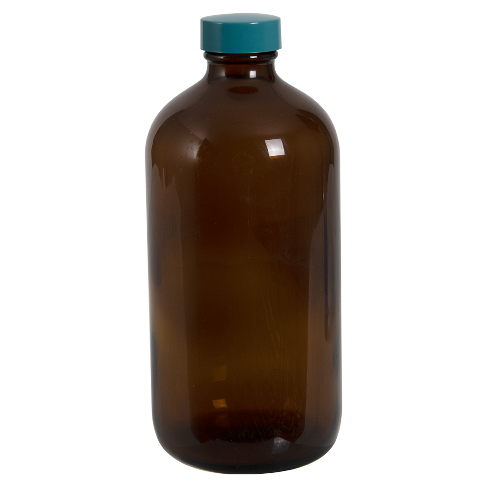 16 oz. Amber Plastic-Coated Glass Bottle with 28/400 Cap with F217 ...