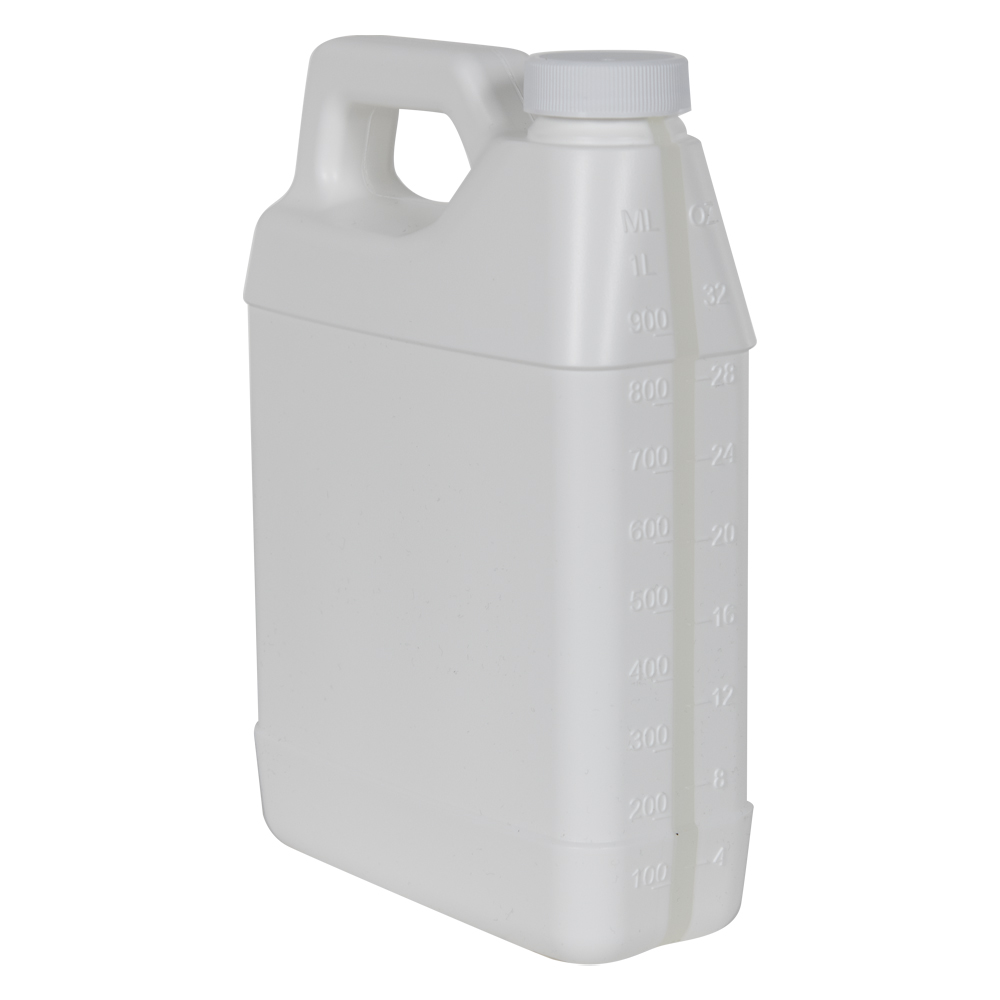 32 oz. White HDPE F-Style Jug with Window Strip & 33/400 White Ribbed ...