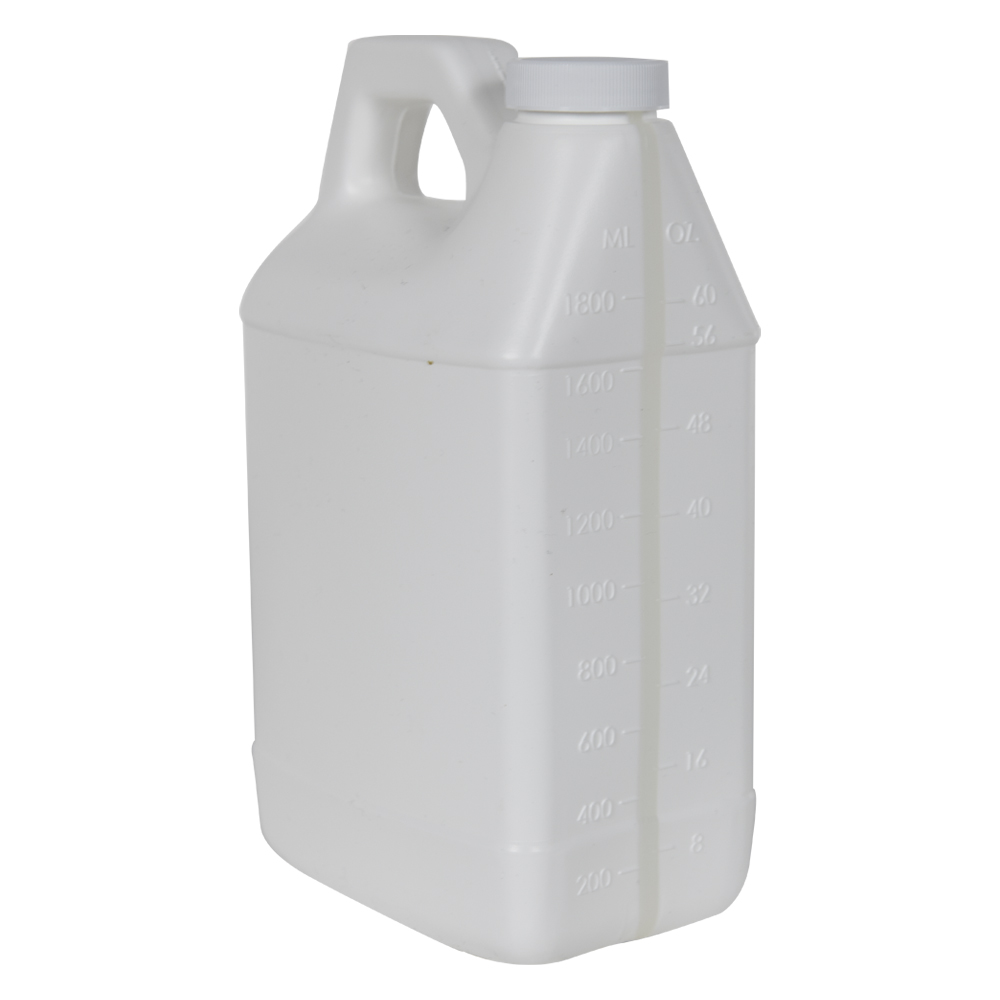 64 oz. White HDPE F-Style Jug with Window Strip & 38/400 White Ribbed ...