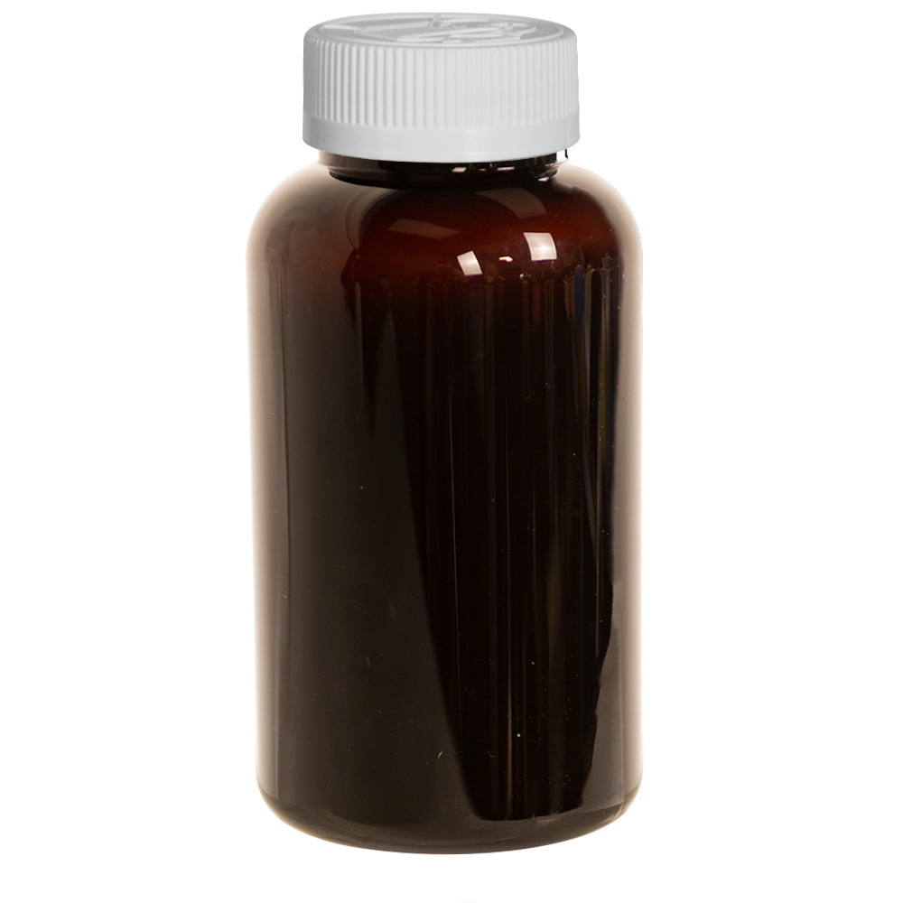 300cc Dark Amber PET Packer Bottle with 45/400 White Polypropylene ...