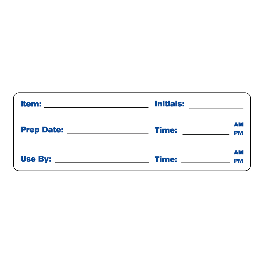 Food Preparation Information with "Item __," "Initals __," "Prep Date ...