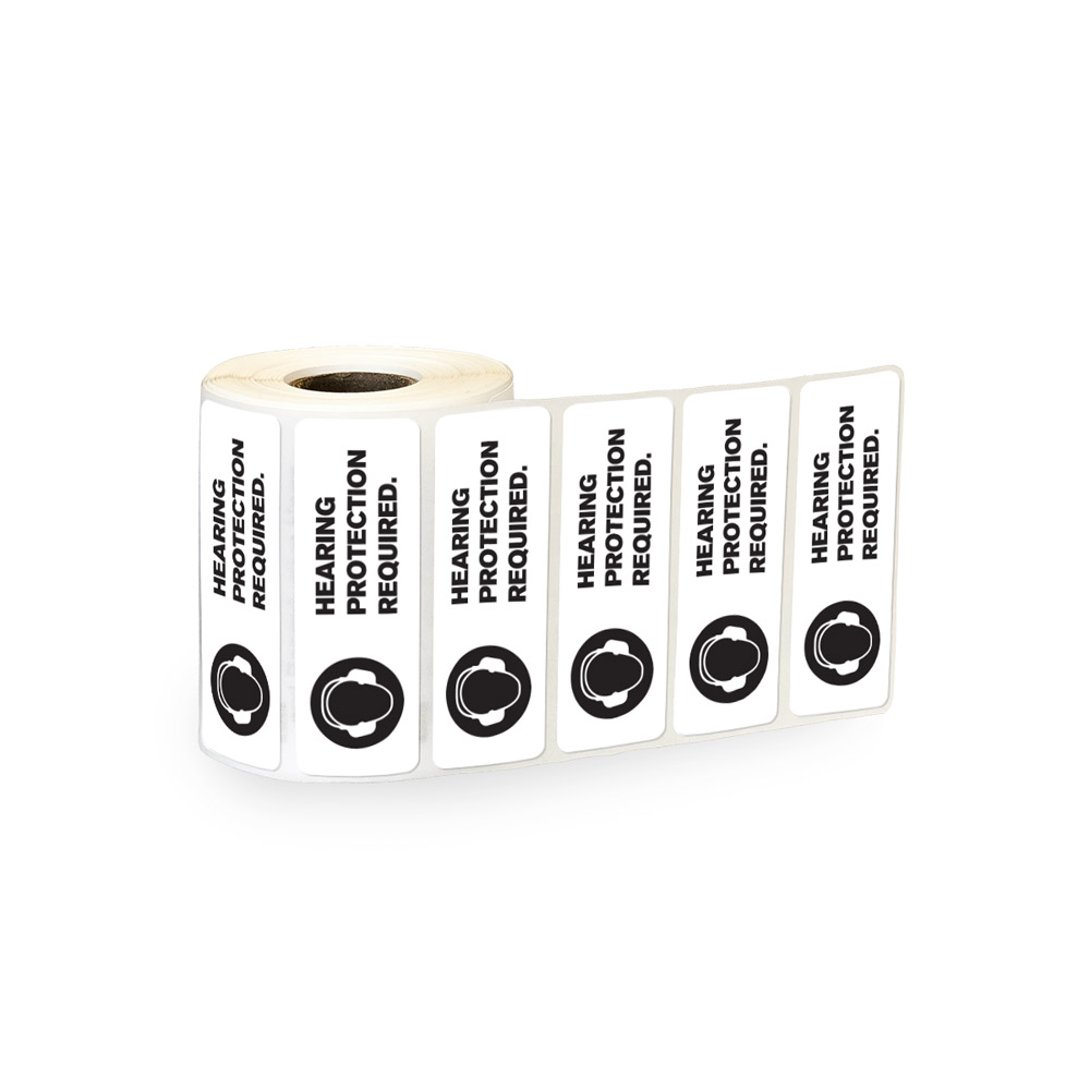 "Hearing Protection Required" Rectangular Paper Label with Symbol ...
