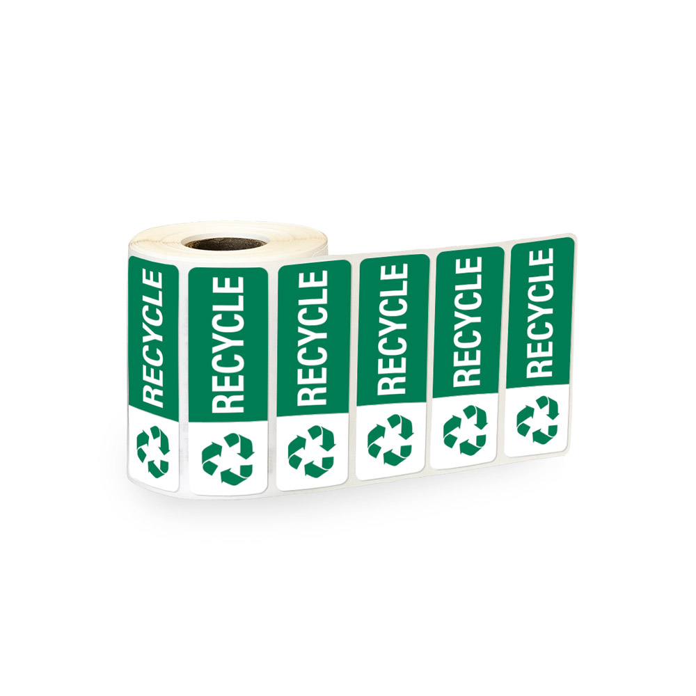 "Recycle" Rectangular Paper Label with Symbol & Green Background - 3" x ...