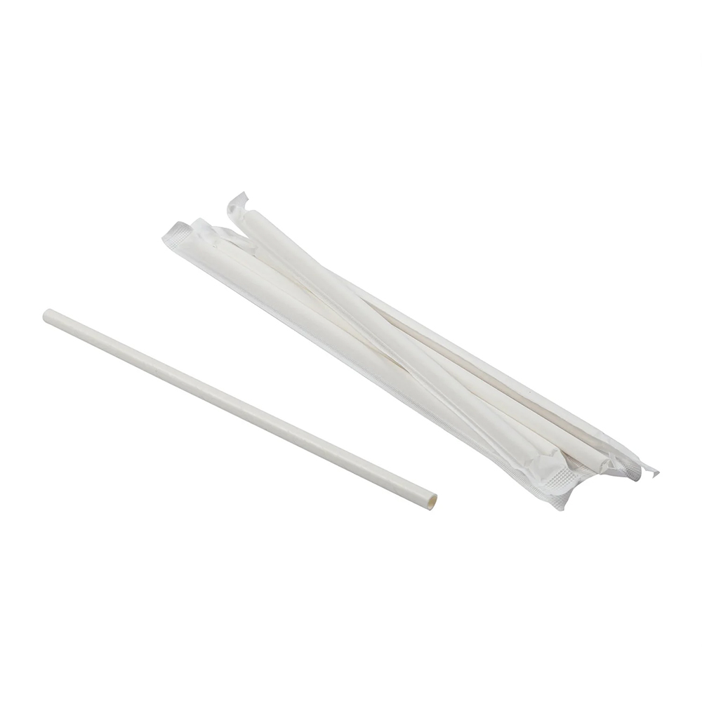 7-3/4" Eco-Friendly Jumbo White Paper Straw, Individually Wrapped ...