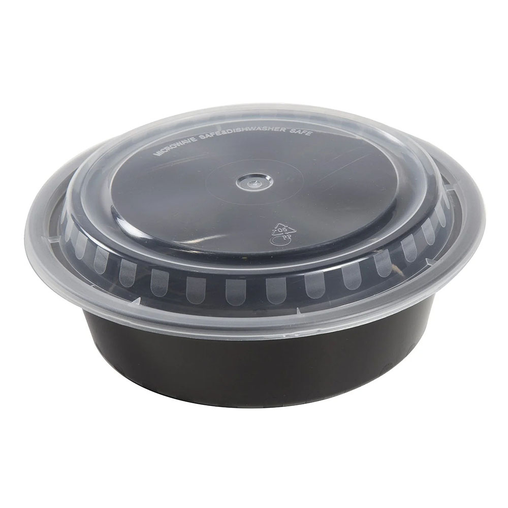 32 oz. Black Polypropylene Microwaveable Round To-Go Container with ...