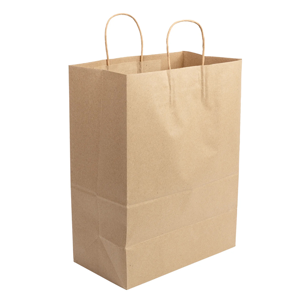 Wide Gusset Kraft Paper Bags with Twisted Handles | U.S. Plastic Corp.