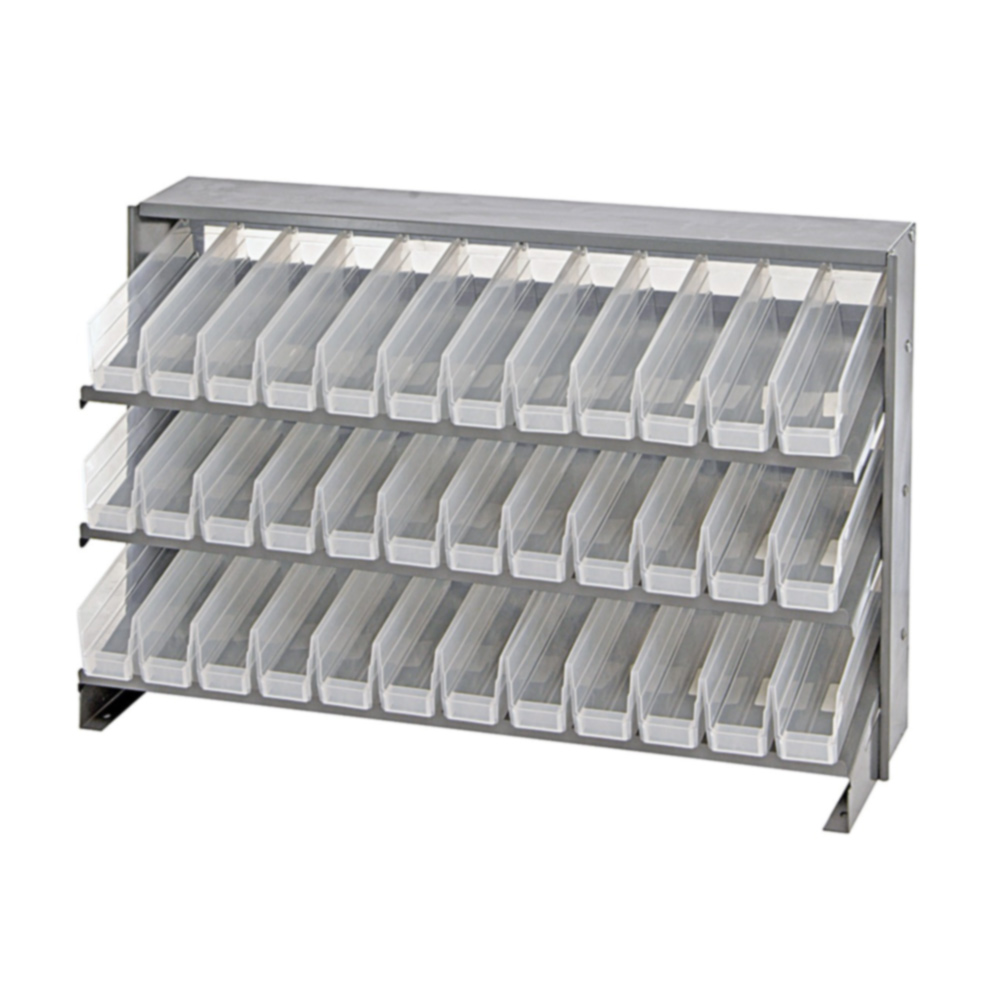Bench Rack 12-1/2" D x 36" W x 23" Hgt. with 36 Clear Bins 11-5/8" L x ...