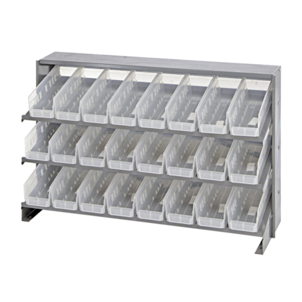 Bench Rack 12-1/2" D x 36" W x 23" Hgt. with 24 Clear Bins 11-5/8" L x ...