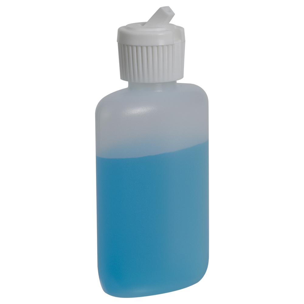 2 oz. Natural HDPE Oval Bottle with 20/410 White Ribbed Flip-Top ...