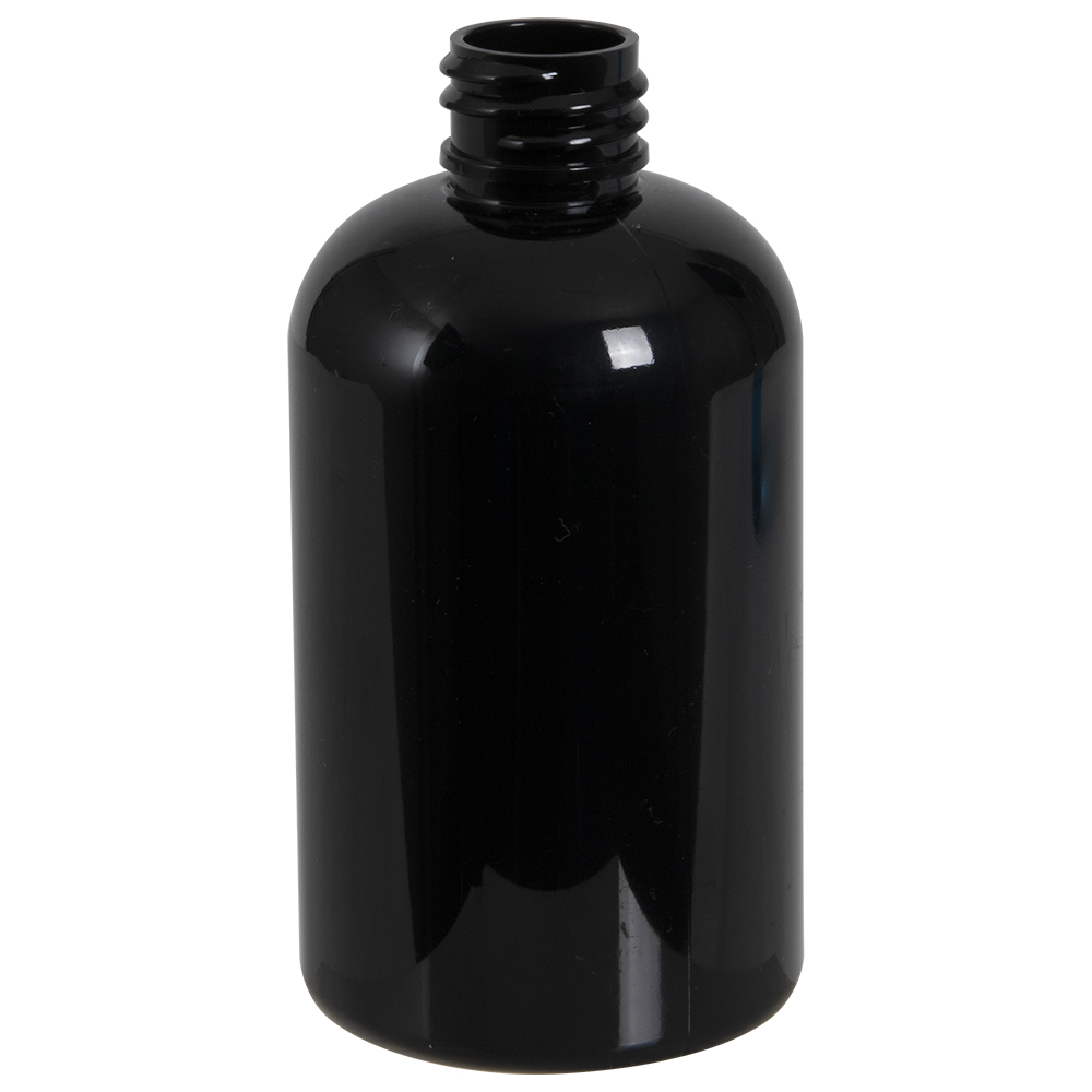 4 oz. Black PET Squat Boston Round Bottle with 20/410 Neck (Cap Sold ...