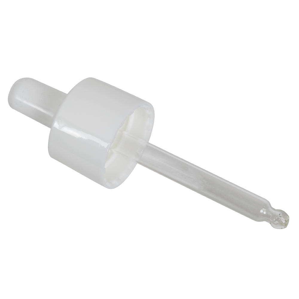 24/410 Smooth White Aluminum-Shelled Dropper Cap with White Silicone Bulb & 2-5/8" L Ball Tip ...