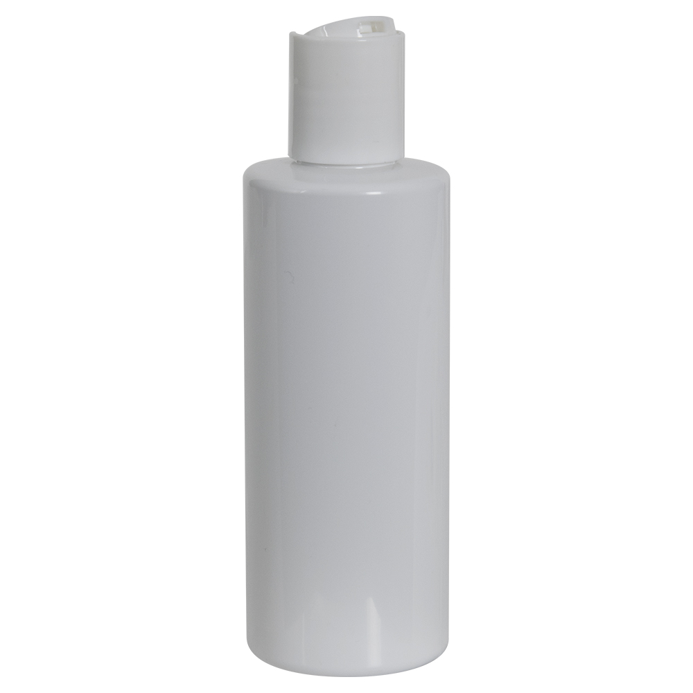 4 oz. White PET Cylindrical Bottle with 20/410 White Polypropylene Disc-Top Dispensing Cap | U.S ...