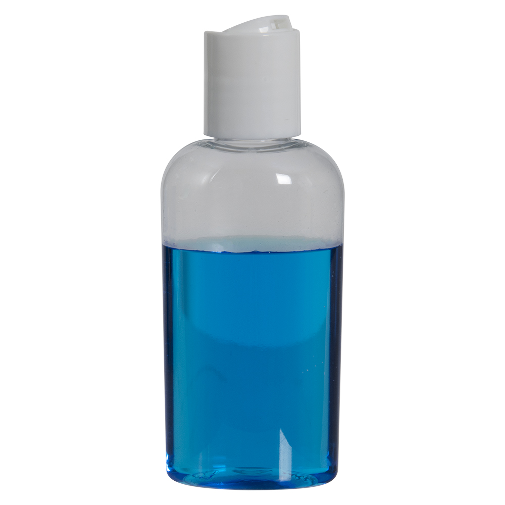 2 oz. Clear PET Cosmo Oval Bottle with 20/410 White Polypropylene Disc ...