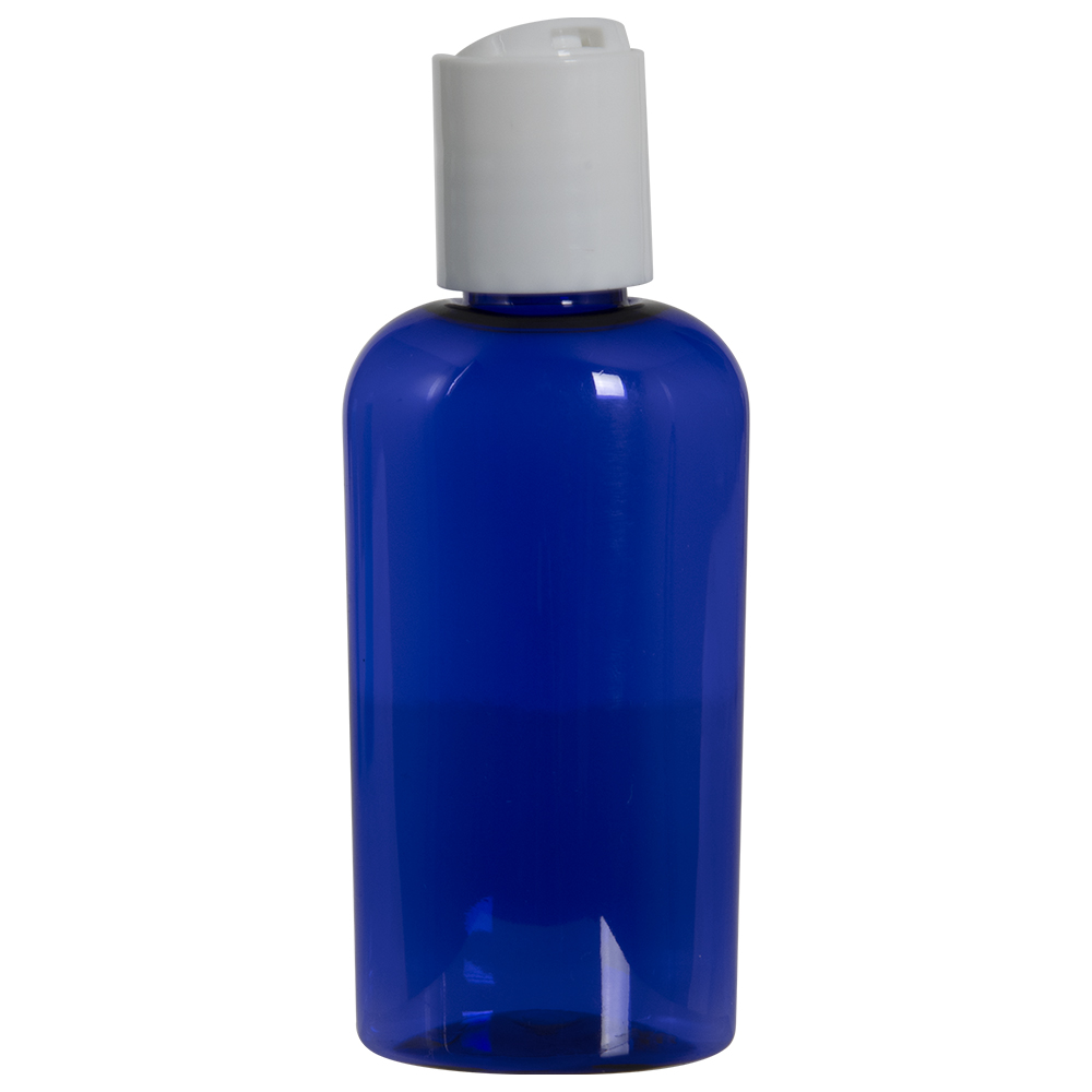 2 oz. Cobalt Blue PET Cosmo Oval Bottle with 20/410 White Polypropylene ...