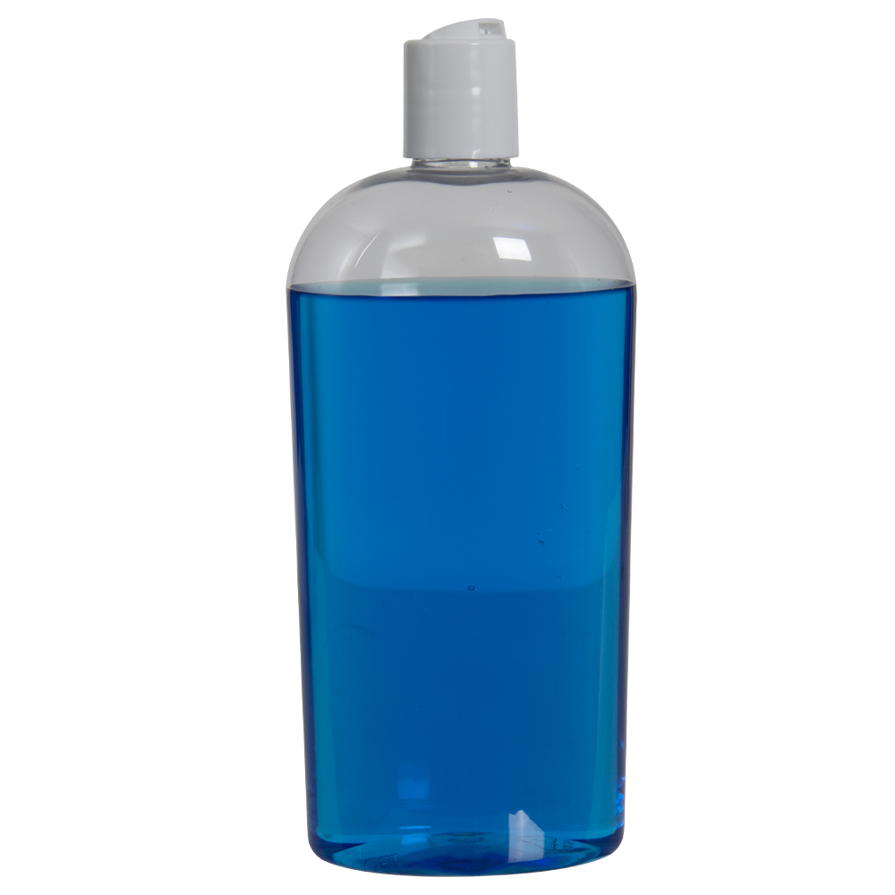 16 oz. Clear PET Cosmo Oval Bottle with 24/410 White Polypropylene Disc ...