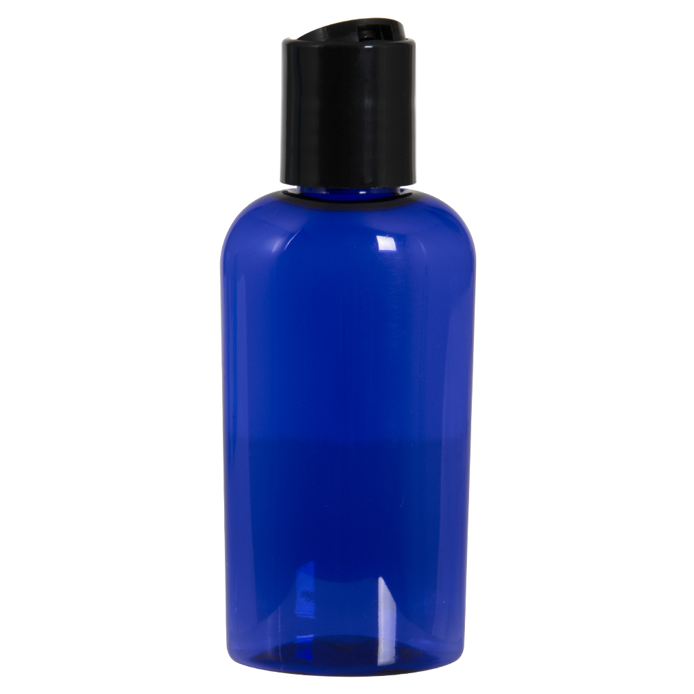 2 oz. Cobalt Blue PET Cosmo Oval Bottle with 20/410 Black Polypropylene ...