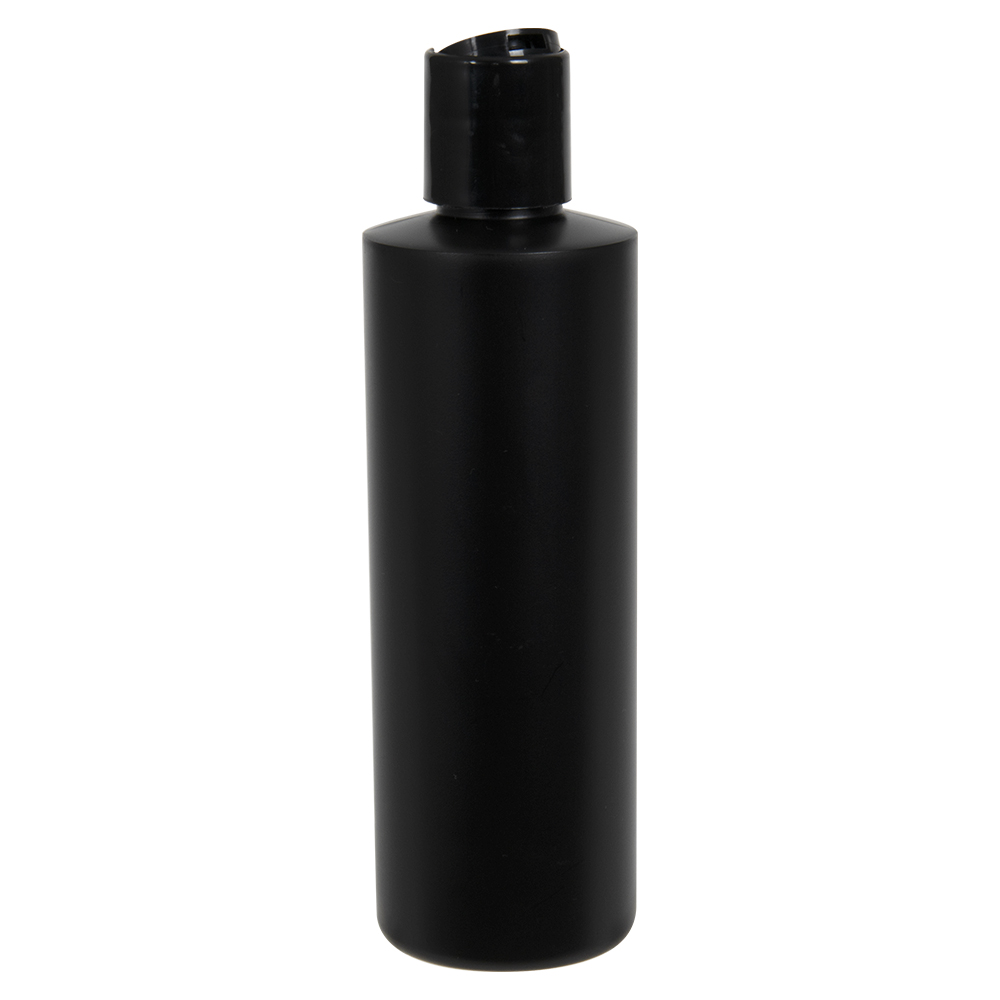 8 oz. Black HDPE Cylindrical Sample Bottle with 24/410 Black Disc-Top ...