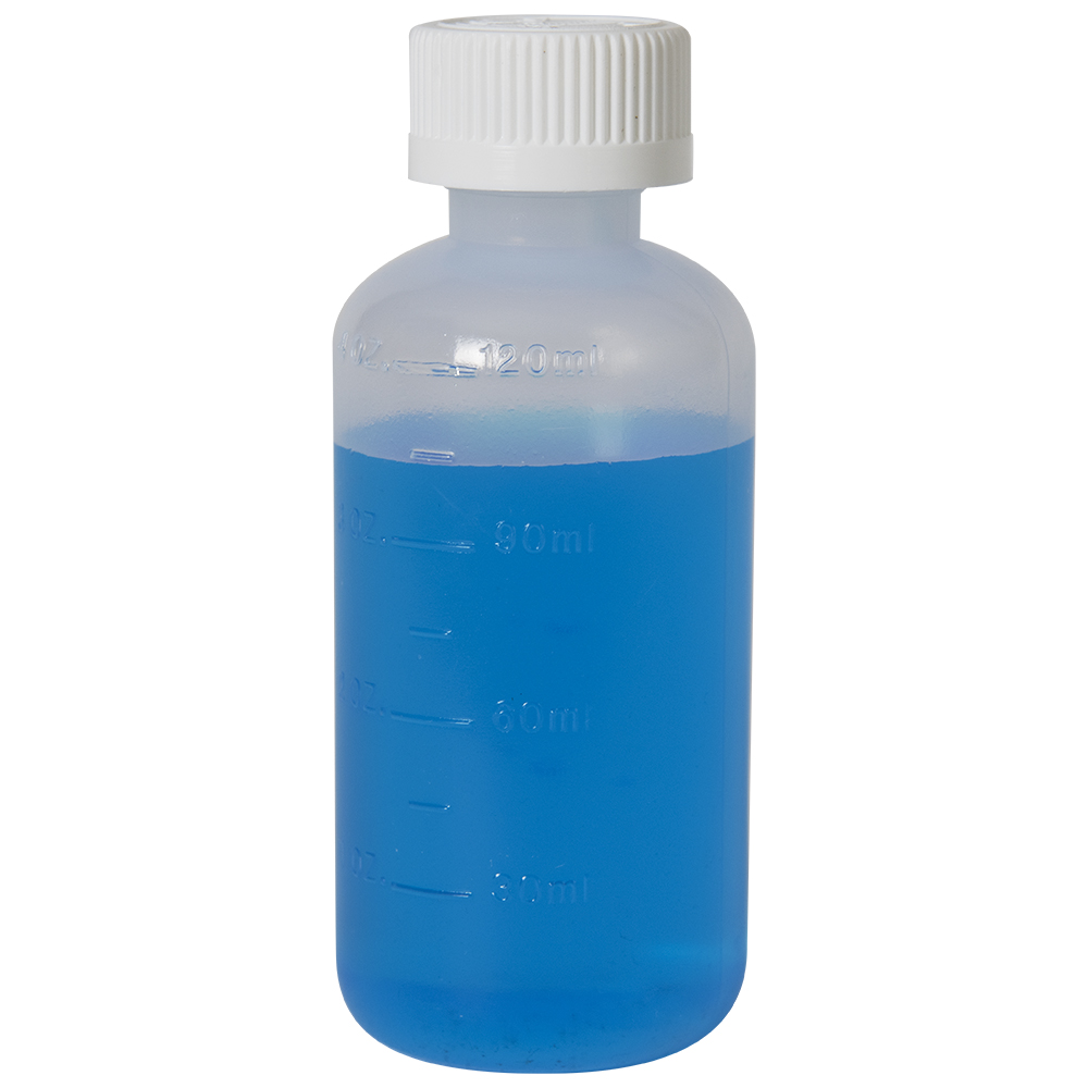 4 oz. Natural LDPE Graduated Boston Round Bottle with 24/400 White ...