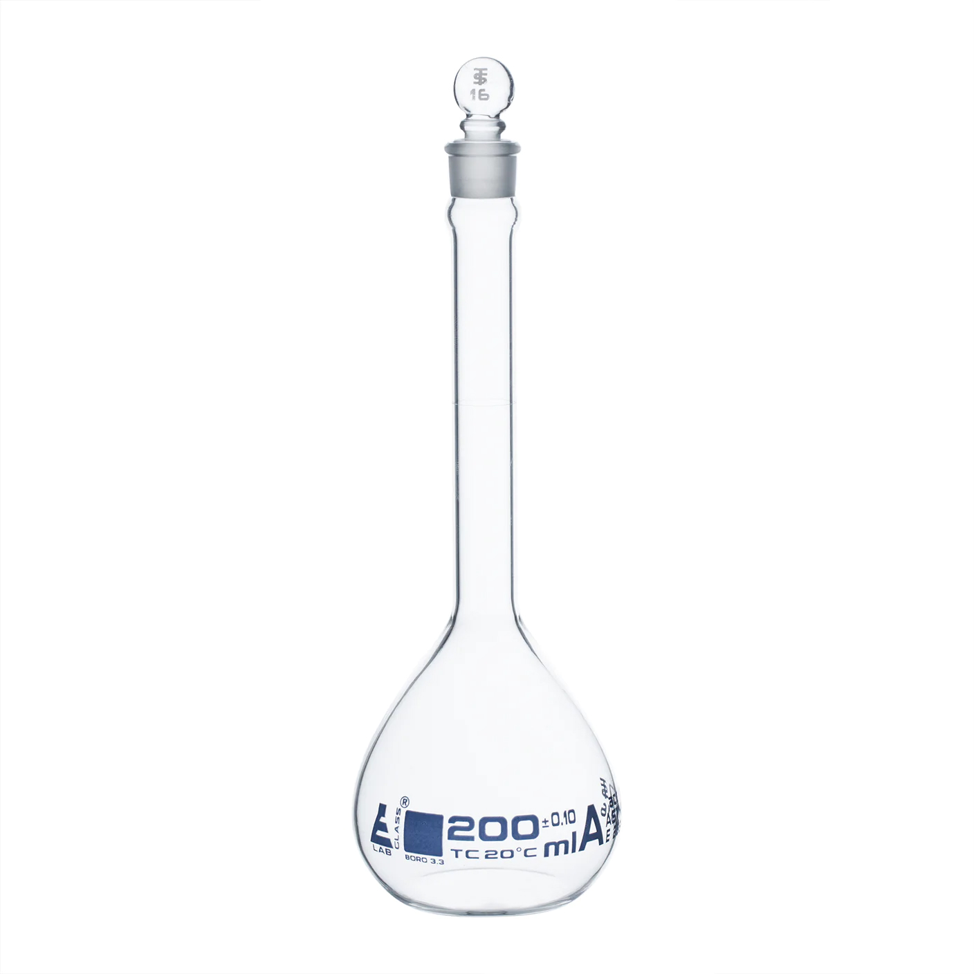 200mL Clear Glass Volumetric Flask with No. 16 Glass Stopper - Class A ...