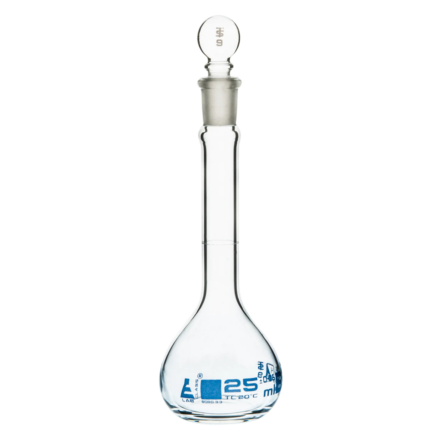 25mL Clear Glass Volumetric Flask with No. 9 Glass Stopper - Class B ...