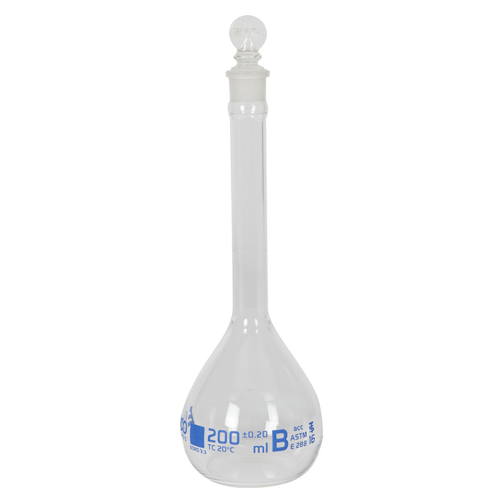 200mL Clear Glass Volumetric Flask with No. 16 Glass Stopper - Class B ...