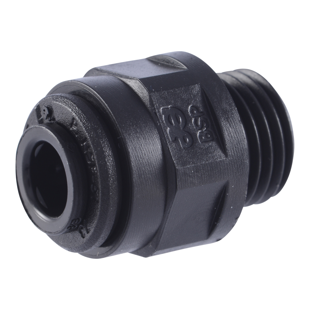10mm OD x 1/4" BSPP Black Acetal Metric Male Connector | U.S. Plastic Corp.