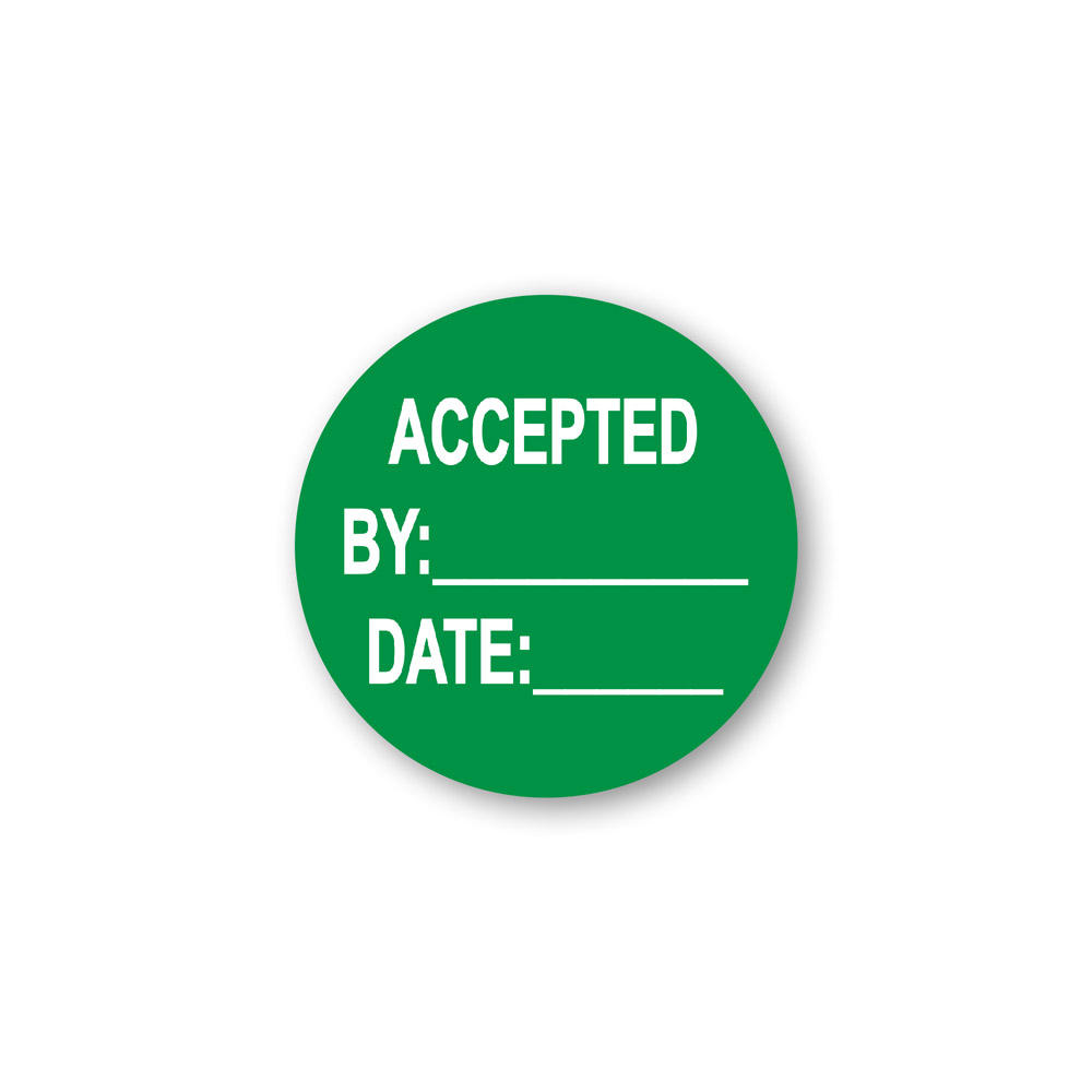 "Accepted" with "By" & "Date" Round Paper Write-On Label - 2" Dia. | U ...