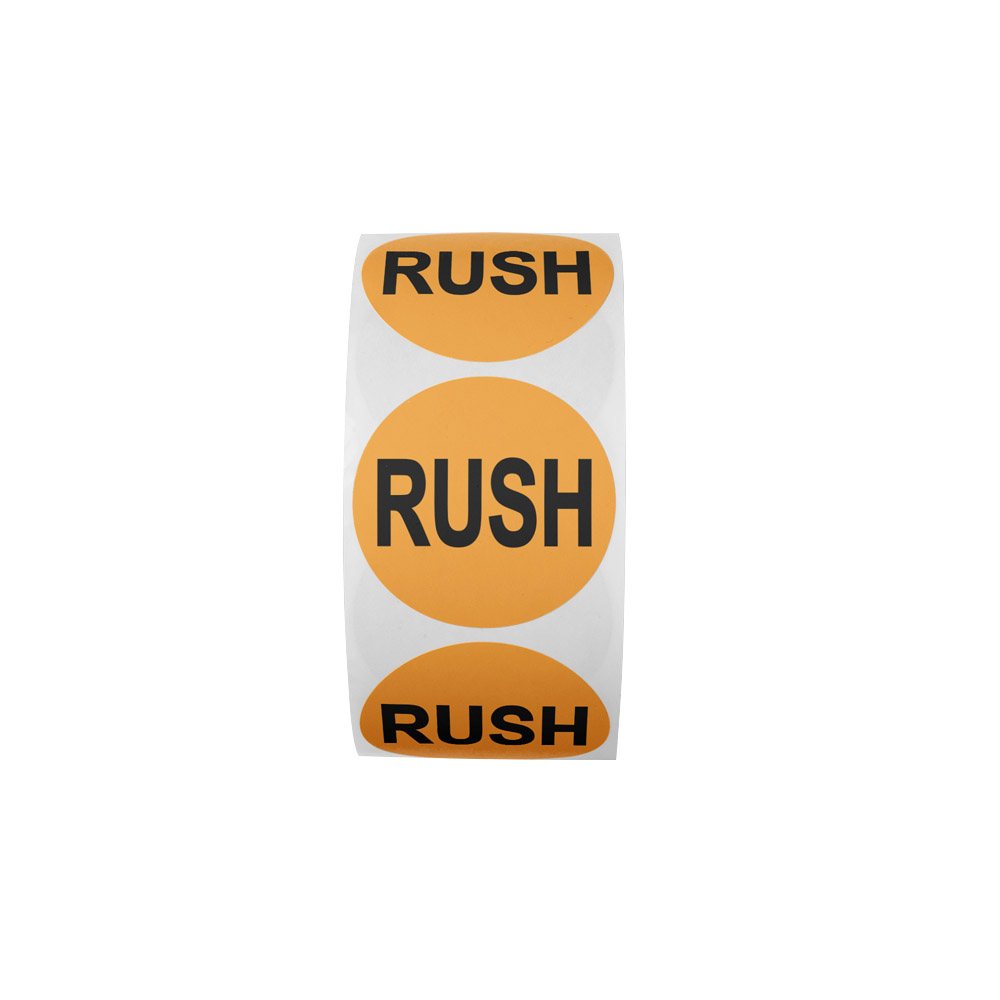 "Rush" Round Paper Label with Orange Background - 2" Dia. | U.S ...