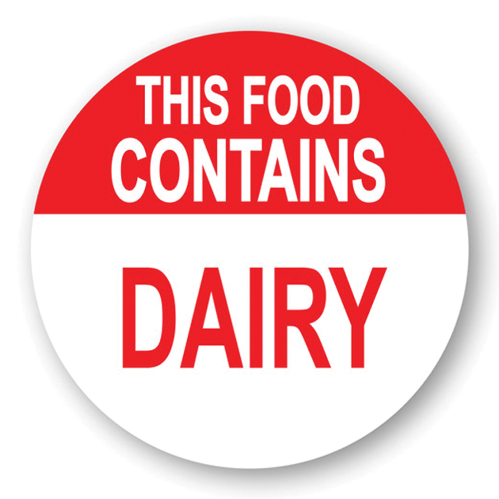 "Contains Dairy" Round Paper Label with Red Header - 2" Dia. | U.S ...