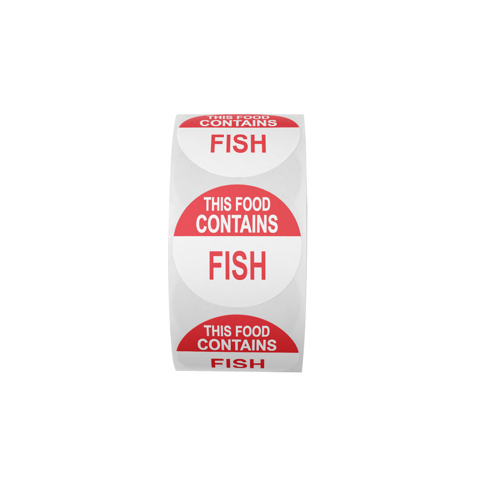 "Contains Fish" Round Paper Label with Red Header - 2" Dia. | U.S ...
