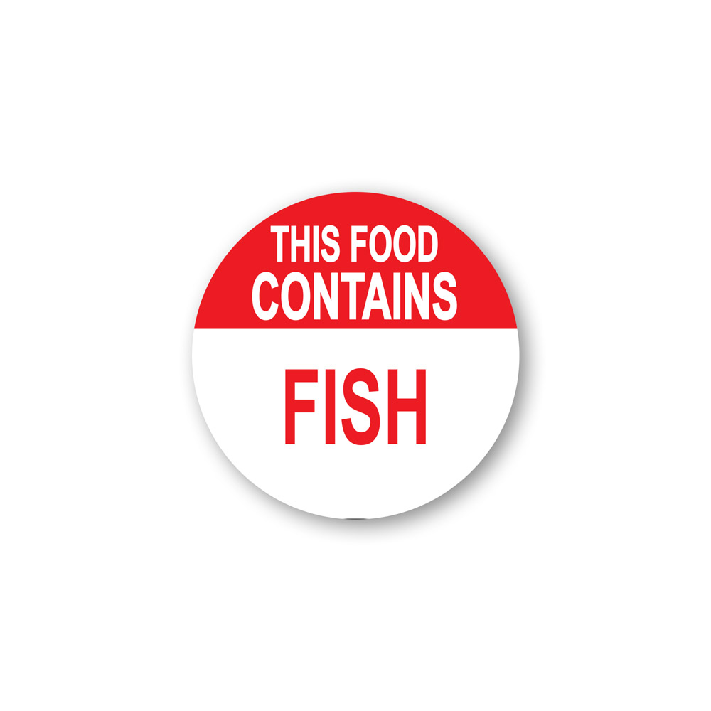 "Contains Fish" Round Paper Label - 2" Dia. | U.S. Plastic Corp.
