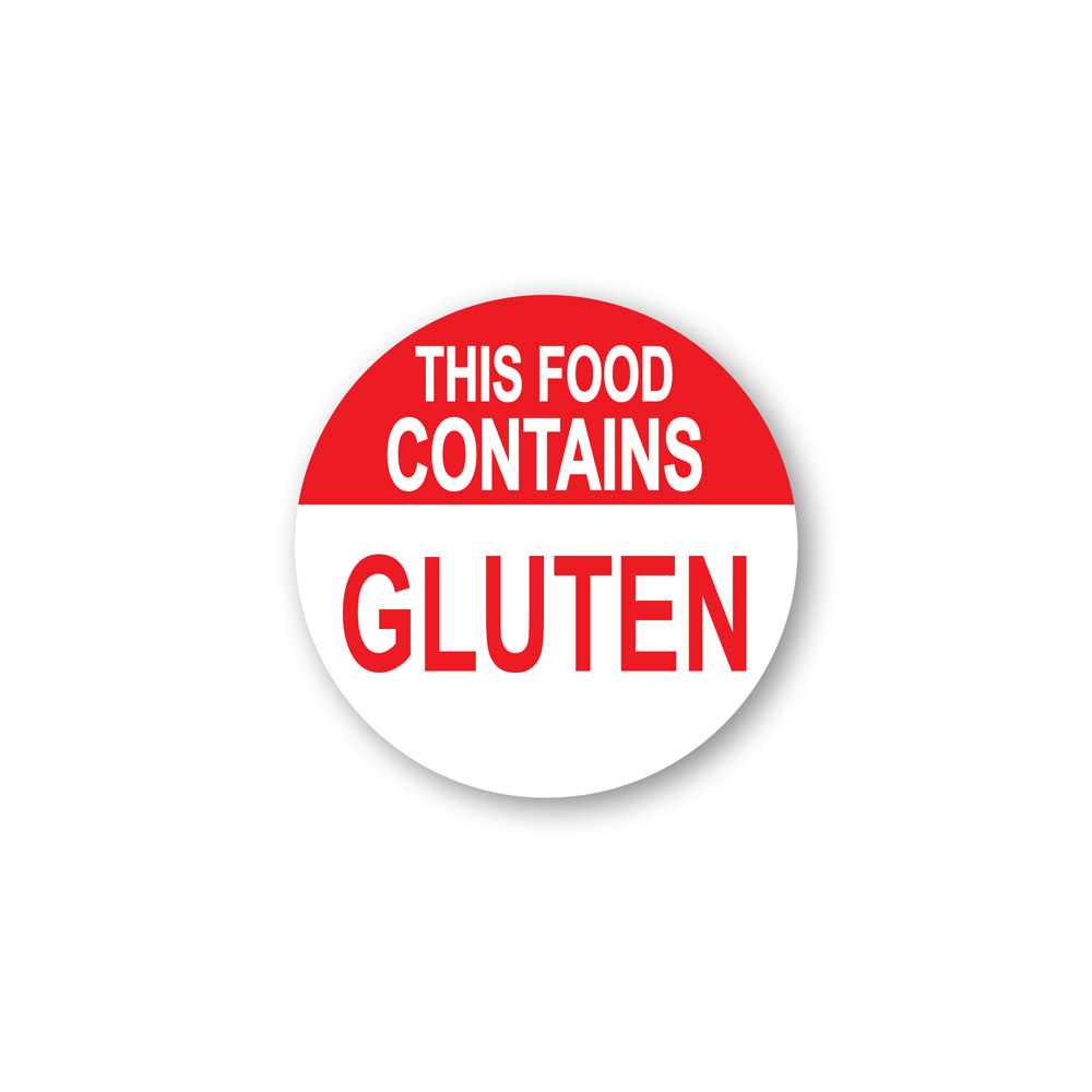"Contains Gluten" Round Paper Label with Red Header - 2" Dia. | U.S ...