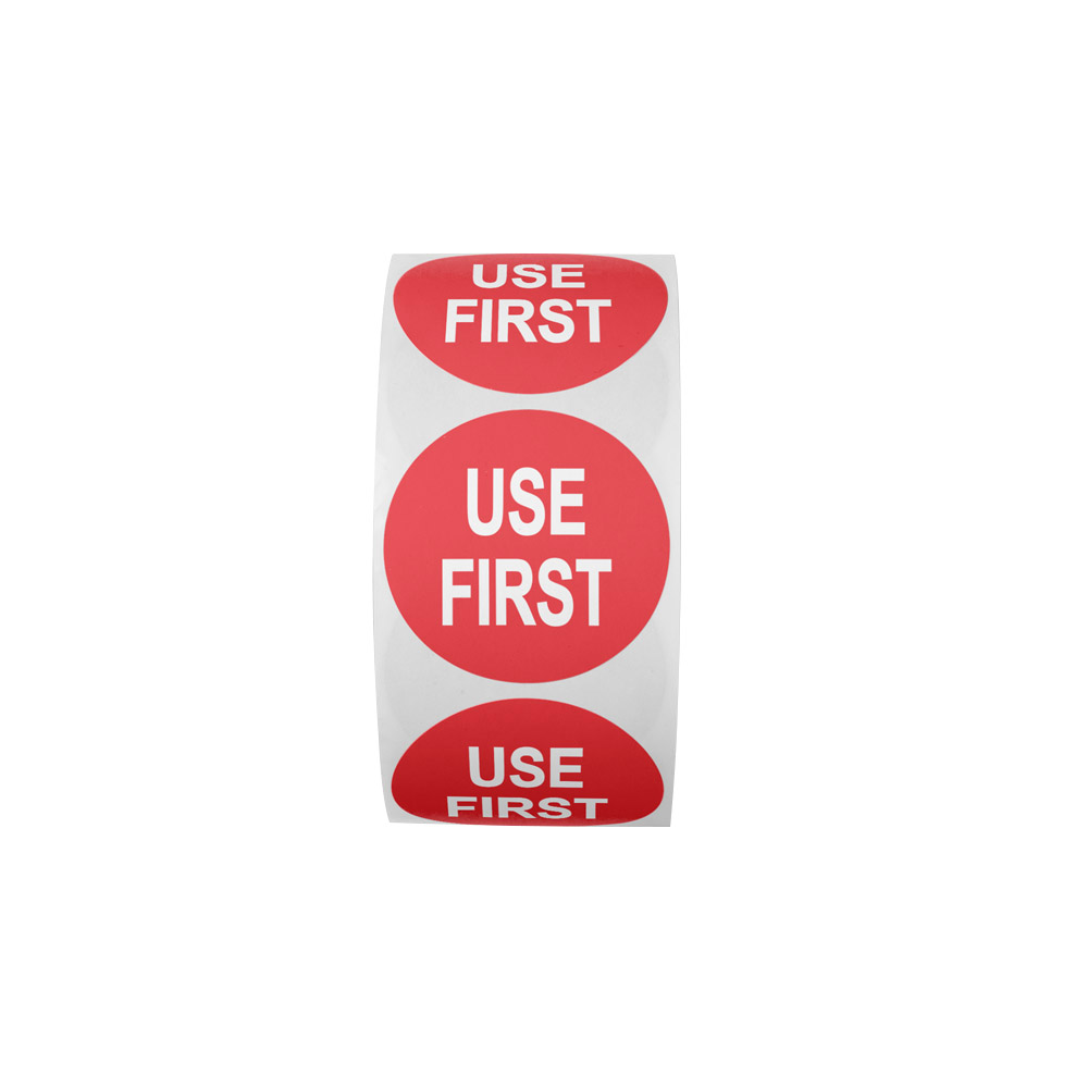 "Use First" Round Paper Label with Red Background - 2" Dia. | U.S ...