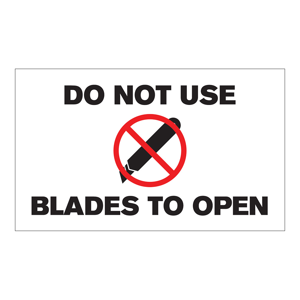 "Do Not Use Blades to Open" Horizontal Rectangular Paper Label with ...