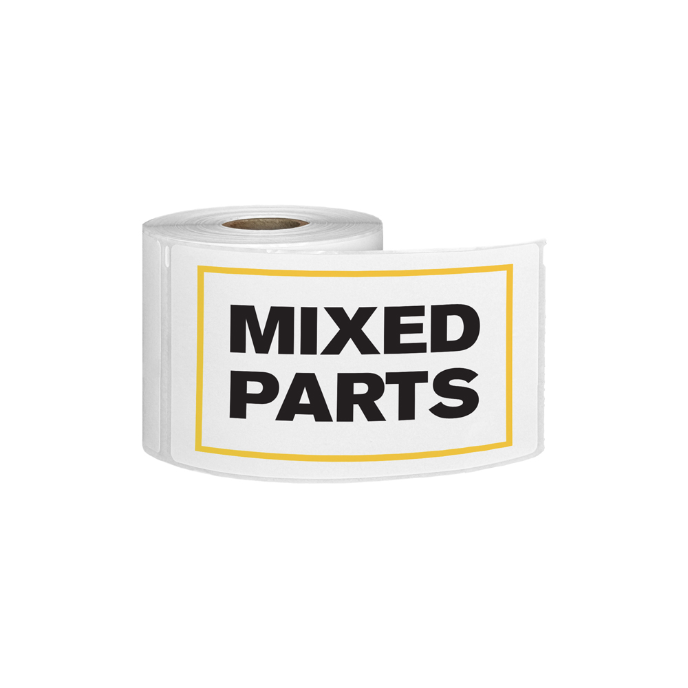 "Mixed Parts" Horizontal Rectangular Paper Label with Yellow Border - 3 ...