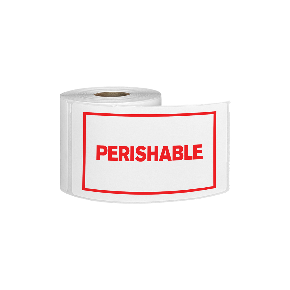 "Perishable" Horizontal Rectangular Paper Label with Red Border - 3" x ...