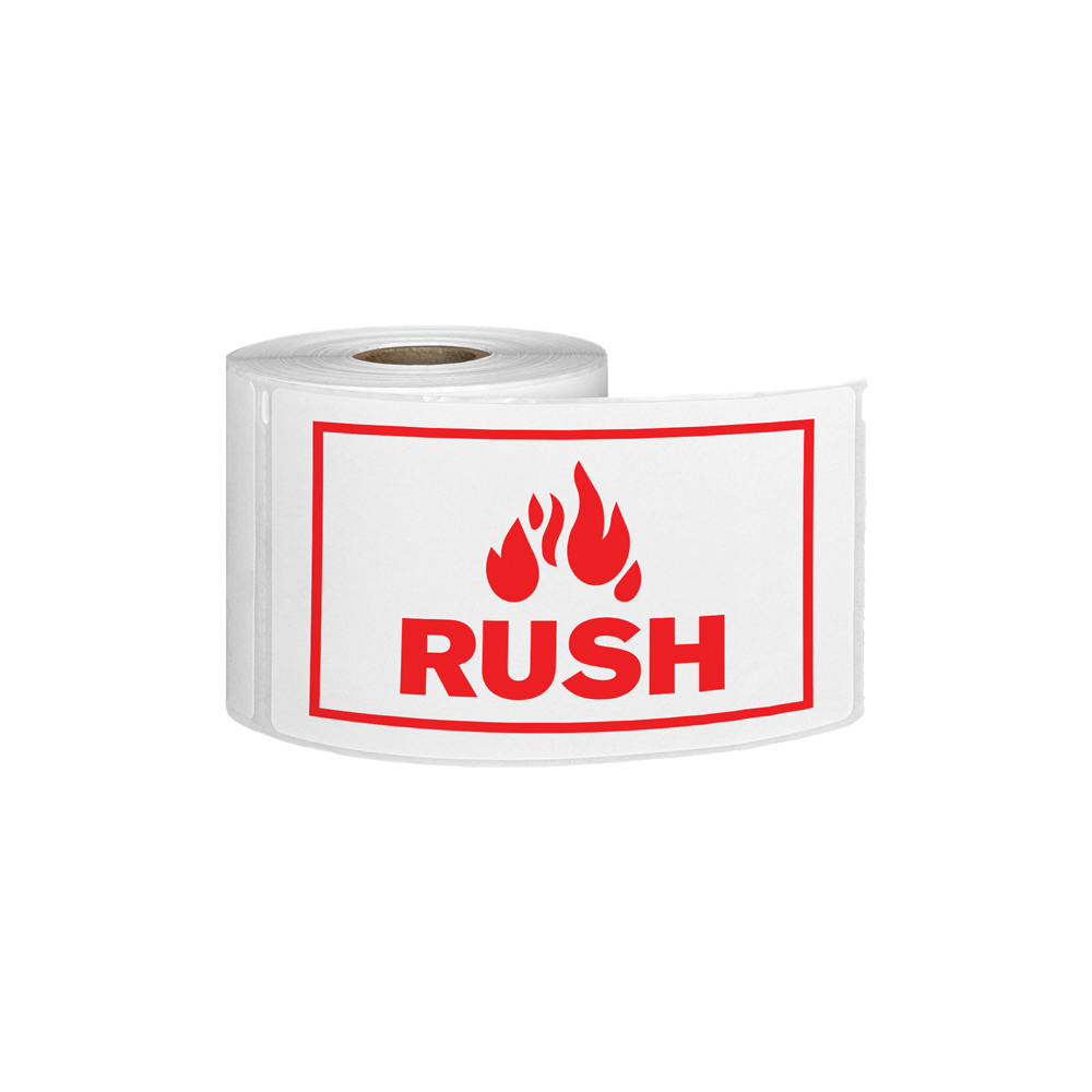 "Rush Horizontal" Rectangular Paper Label with Symbol & Red Border - 3 ...