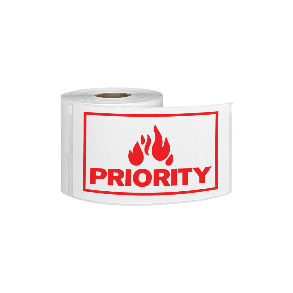 "Priority" Horizontal Rectangular Paper Label with Symbol & Red Border ...