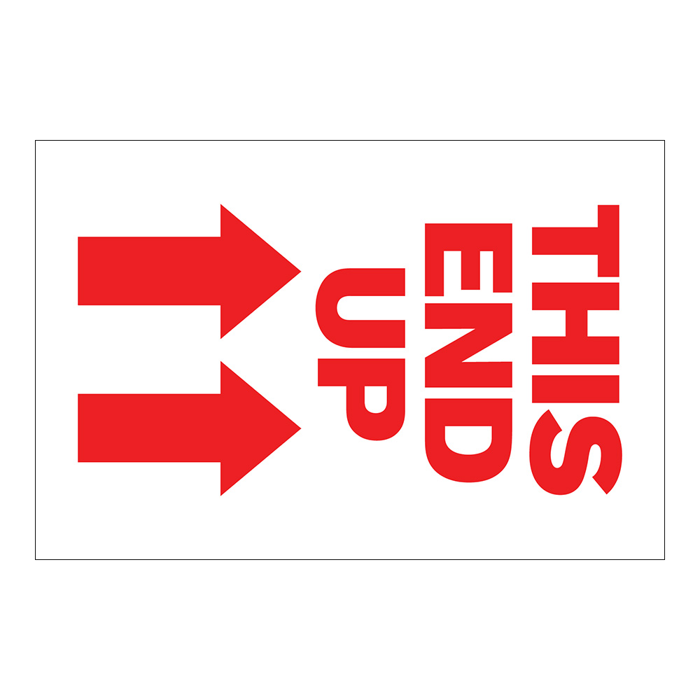 "This End Up" Vertical Rectangular Paper Label with Red Arrows & Font ...